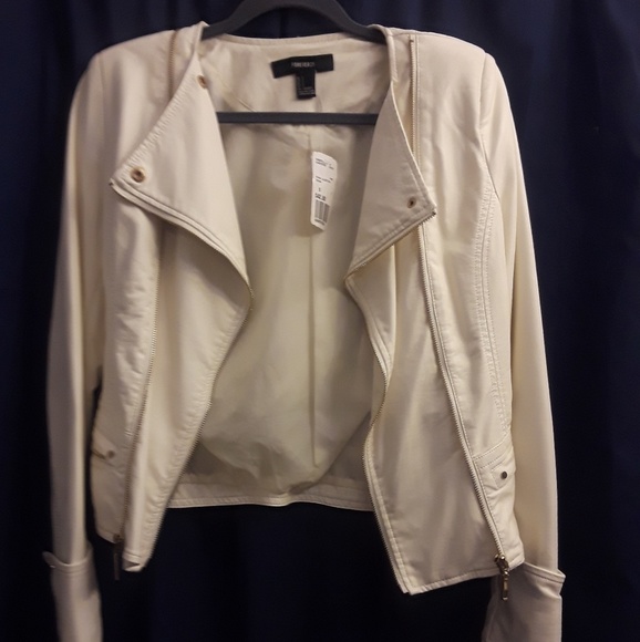 Forever 21 | Jackets & Coats | Cream Faux Leather Moto Jacket | Poshmark
